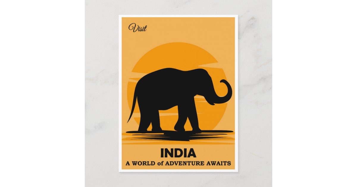 Vintage Visit India Elephant Travel Postcard | Zazzle