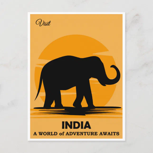Vintage Visit India Elephant Travel Postcard | Zazzle