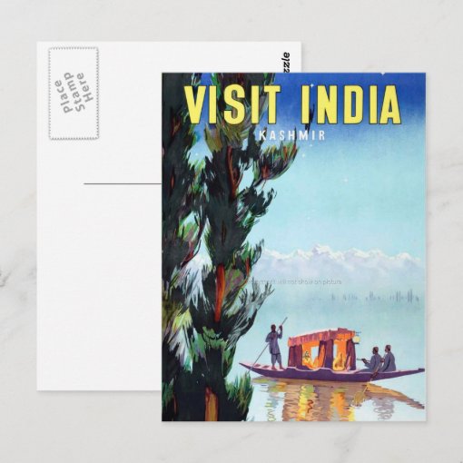 Vintage Visit India Kashmir Travel Postcard | Zazzle