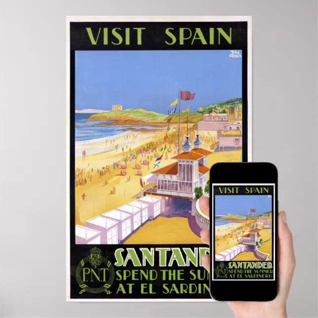 Vintage Visit Santander Spain Travel Poster | Zazzle