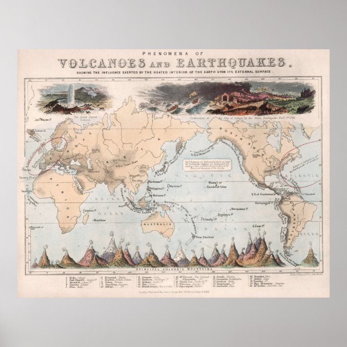 Vintage Volcano and Earthquake World Map (1852) Poster | Zazzle.com