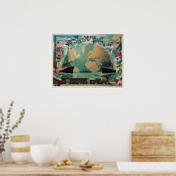 Vintage voyage around the world travel ad poster | Zazzle