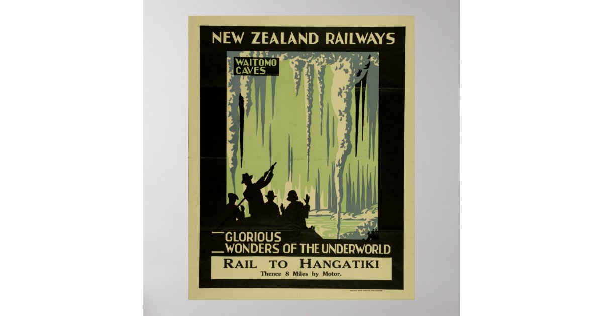 Vintage Waitomo Caves New Zealand Travel Poster | Zazzle