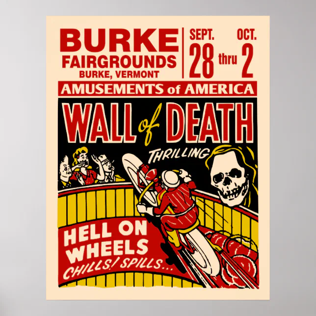 Vintage Wall Of Death Motorcycle Poster | Zazzle