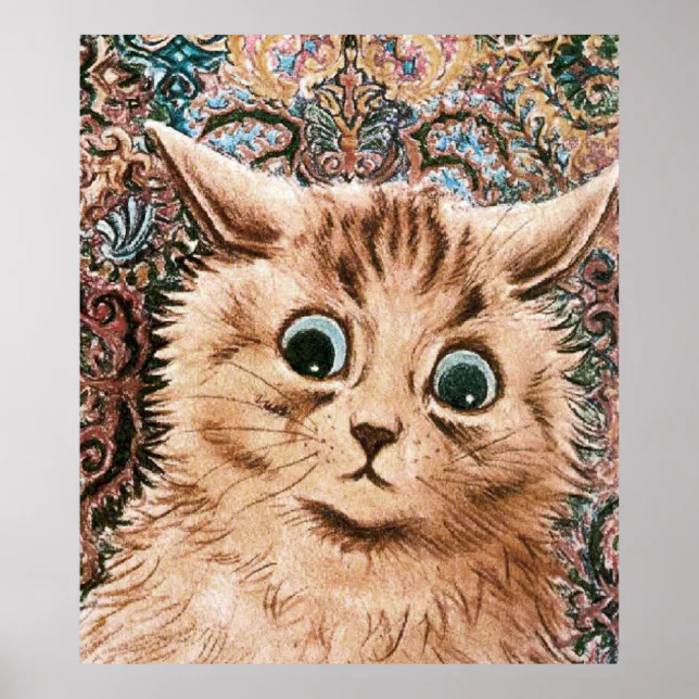 Vintage Wallpaper Cat Poster Print | Zazzle