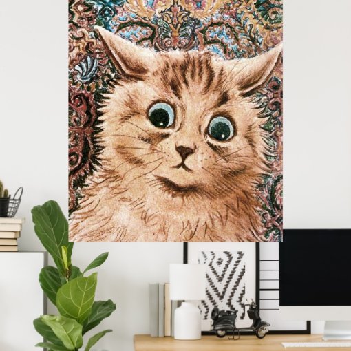 Vintage Wallpaper Cat Poster Print | Zazzle