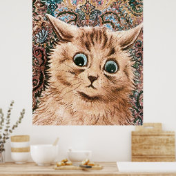 Vintage Wallpaper Cat Poster Print | Zazzle