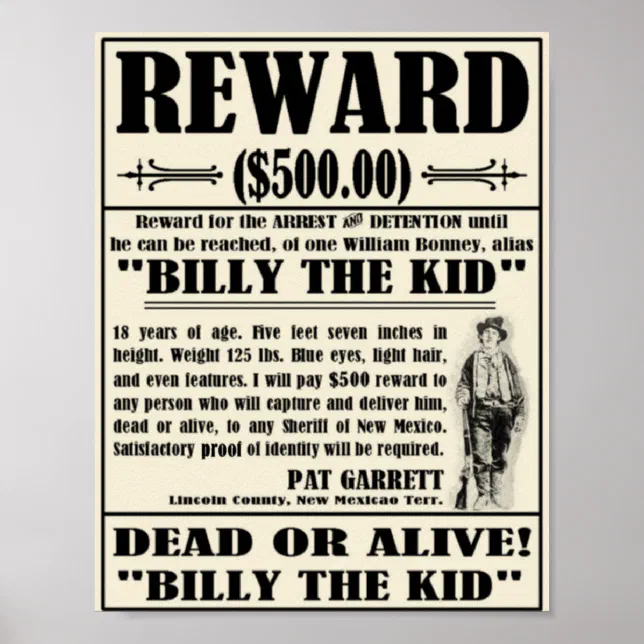 Vintage Wanted Poster Billy the Kid | Zazzle
