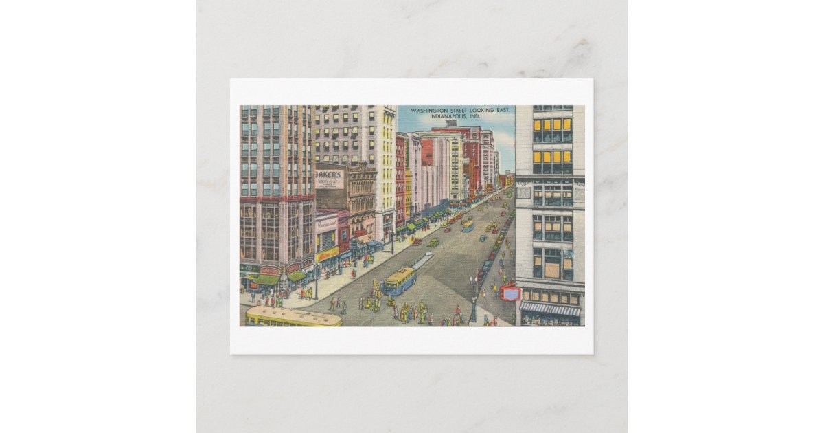 Vintage Washington Street Scene, Indianapolis Postcard | Zazzle