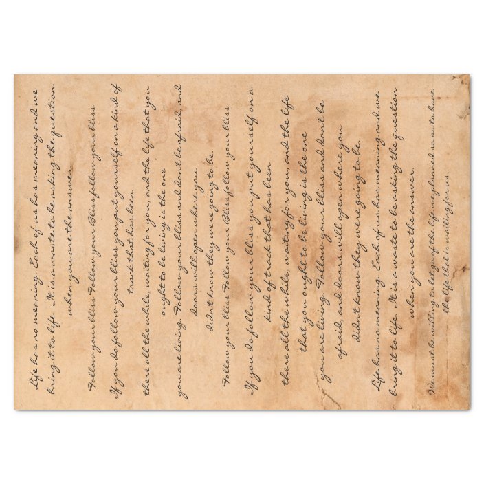 Vintage water stained parchment text script words tissue paper | Zazzle.com