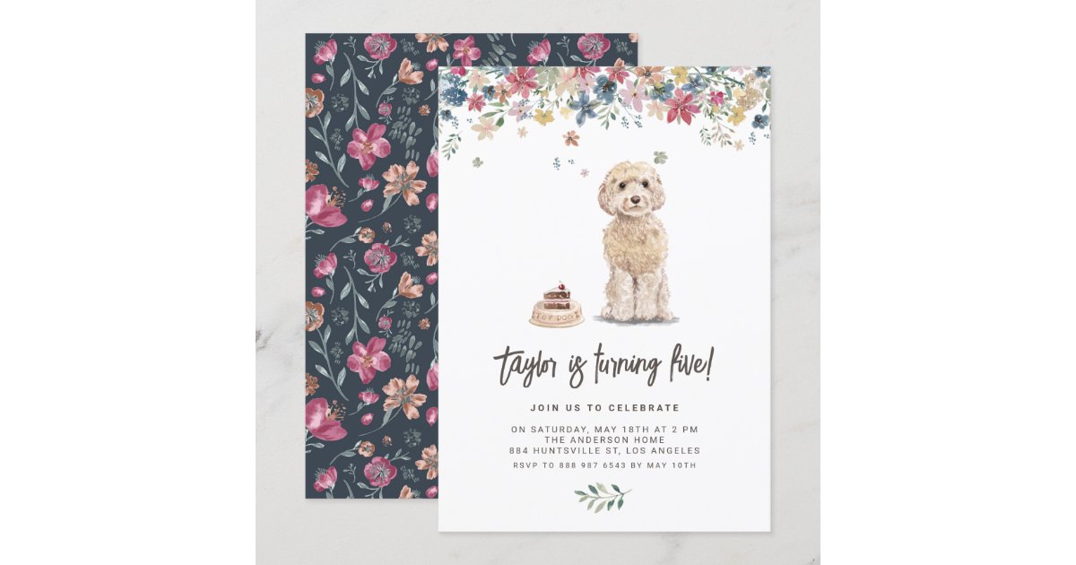 Vintage Watercolor Cockapoo Dog Birthday Party Invitation | Zazzle