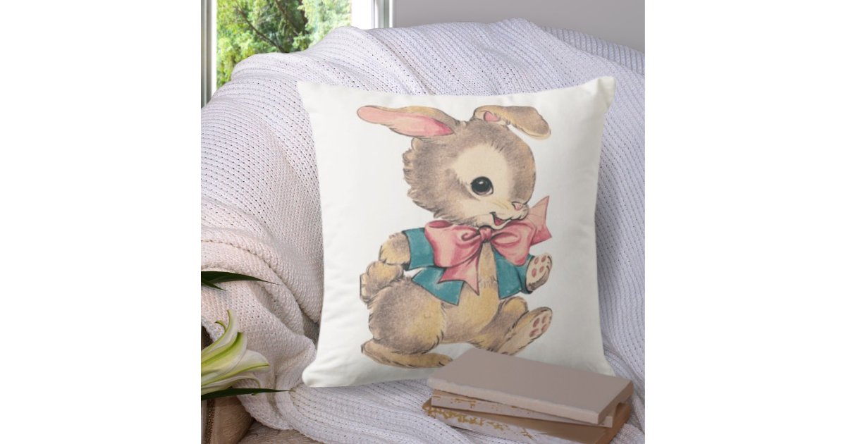 Vintage Watercolor Cottontail Bunny Rabbit Throw Pillow | Zazzle