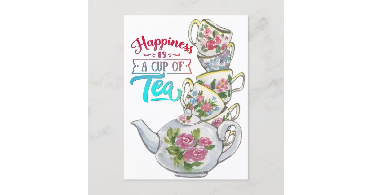 Vintage Watercolor Cup of Hot Tea Happiness Postcard | Zazzle