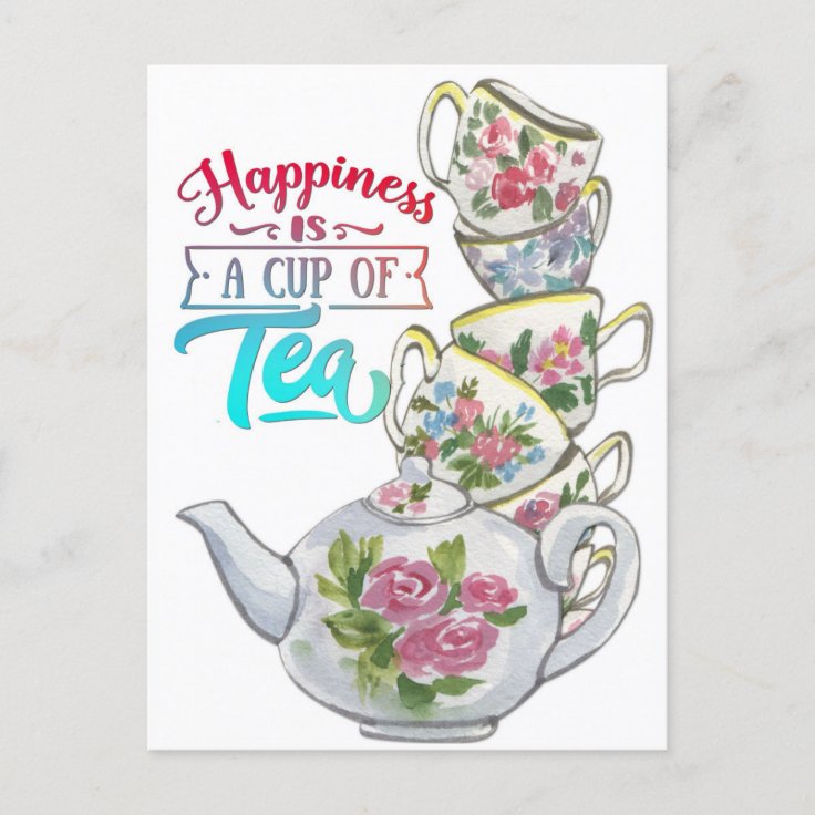 Vintage Watercolor Cup of Hot Tea Happiness Postcard | Zazzle