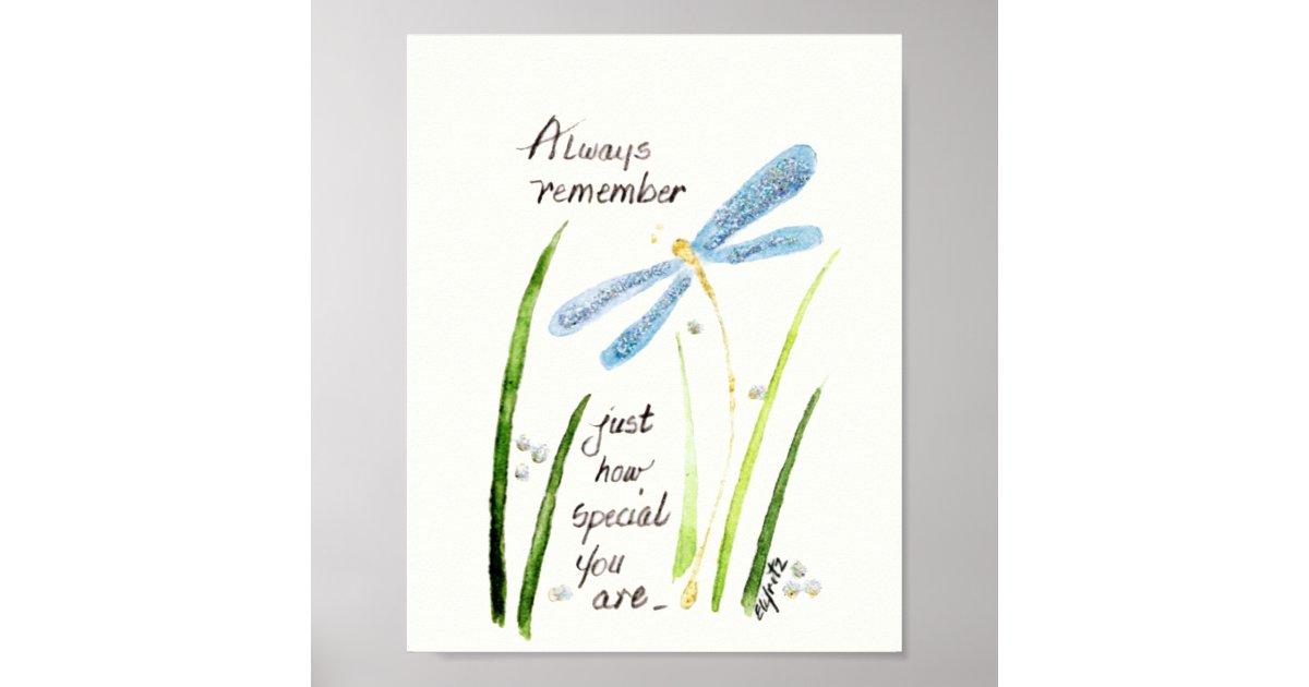 Vintage Watercolor Dragonfly Always Remember text Poster | Zazzle