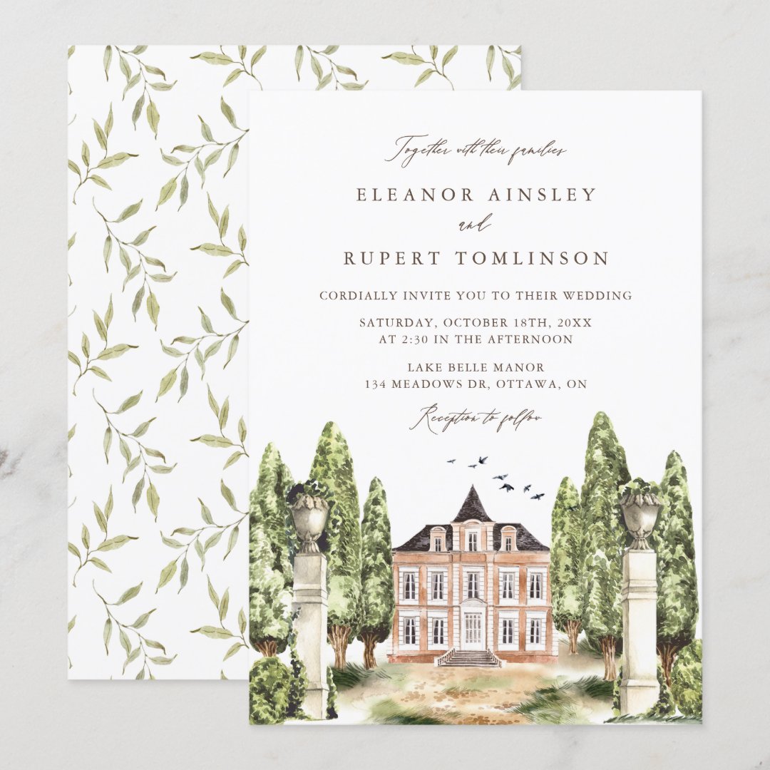 Vintage Watercolor English Manor Wedding Invitation | Zazzle