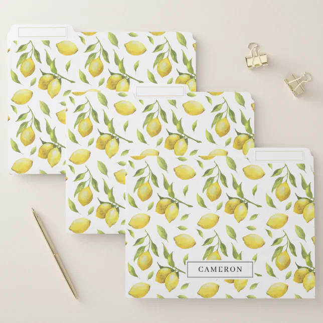 Vintage Watercolor Lemon Clusters Pattern File Folder | Zazzle