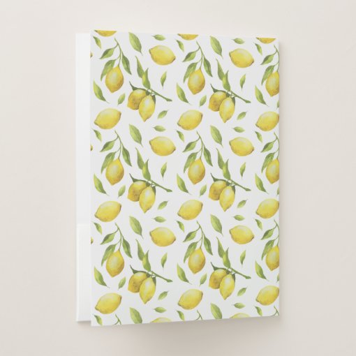 Vintage Watercolor Lemons and Greenery Pattern Pocket Folder | Zazzle