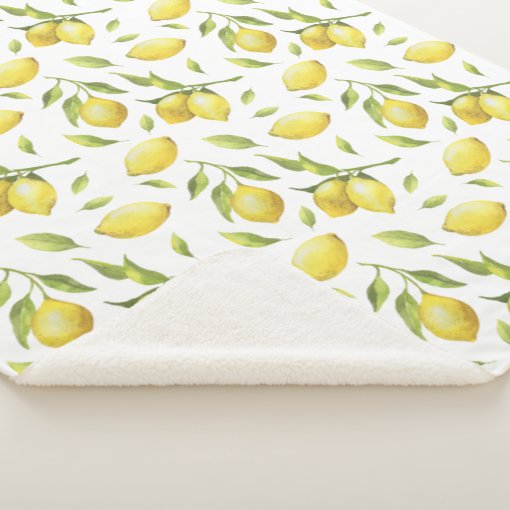 Vintage Watercolor Lemons and Greenery Pattern Sherpa Blanket | Zazzle