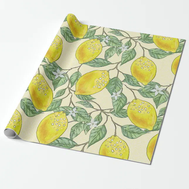 Vintage Watercolor Lemons Pattern Wrapping Paper | Zazzle