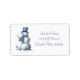 Vintage Watercolor Snowman in Delft Blue Christmas Label | Zazzle