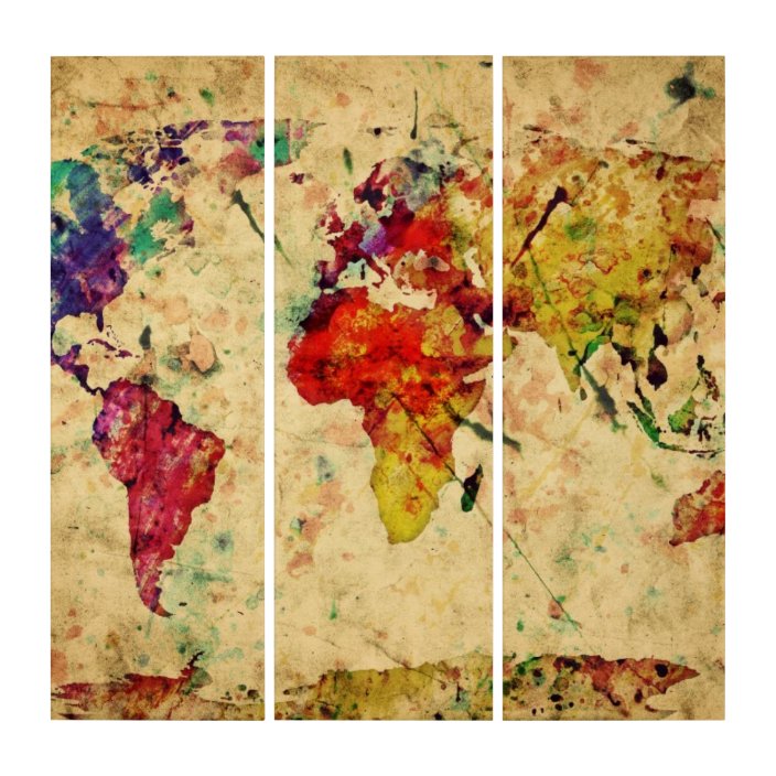 Vintage Watercolor World Map Triptych | Zazzle.com