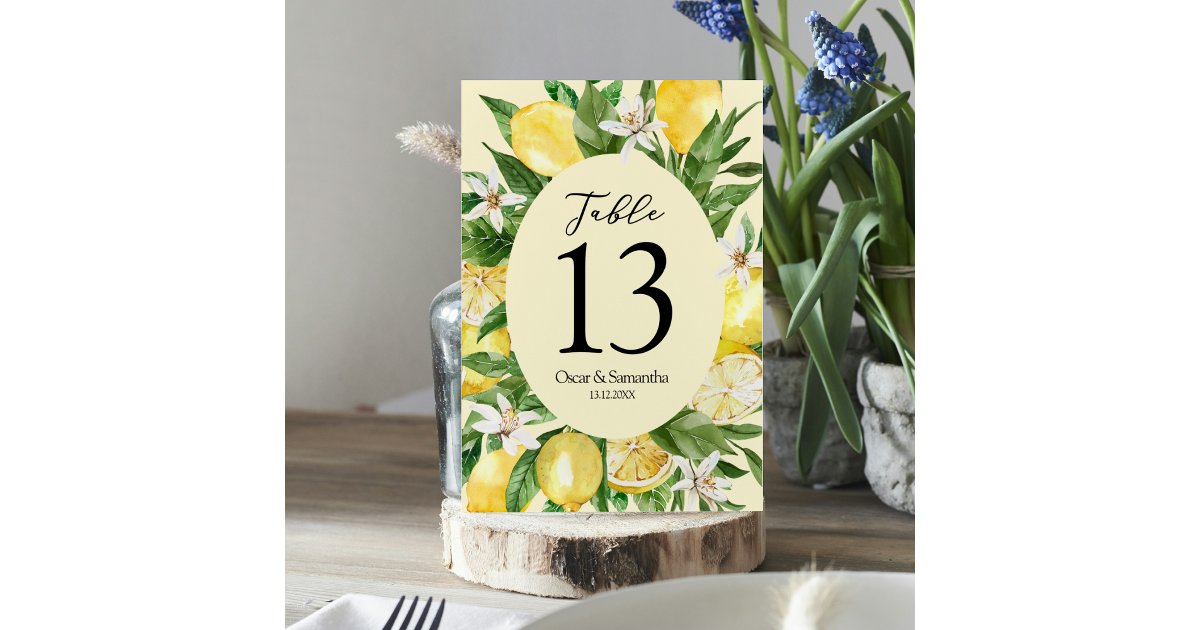 Vintage Watercolor Yellow Lemons Frame Table Number | Zazzle