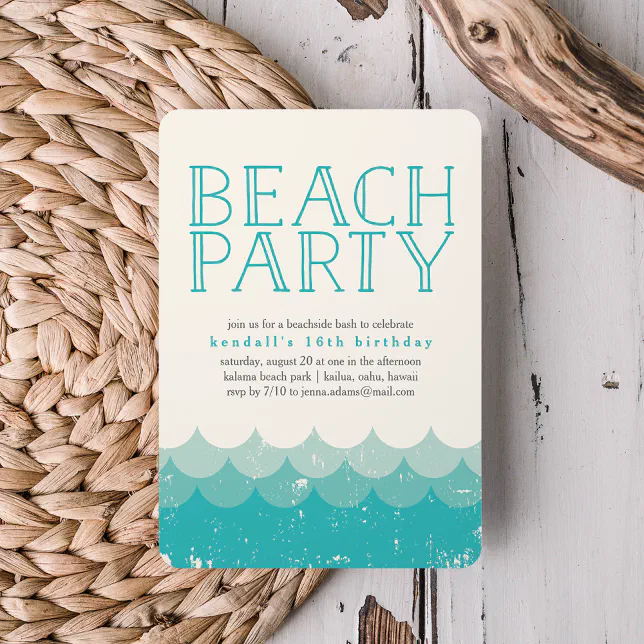 Vintage Waves Beach Party Invitation | Zazzle