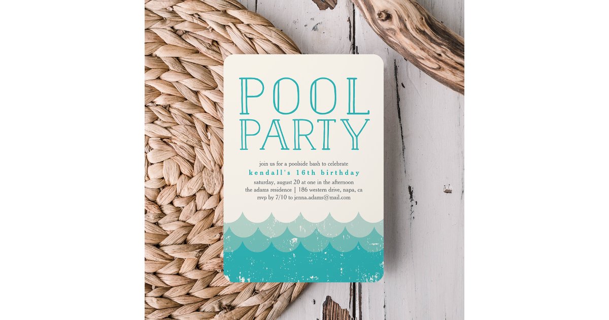 Vintage Waves Pool Party Invitation | Zazzle