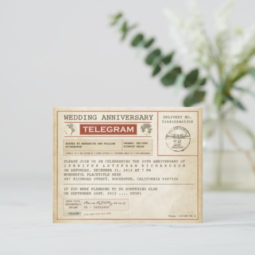 vintage wedding anniversary telegram invitation | Zazzle