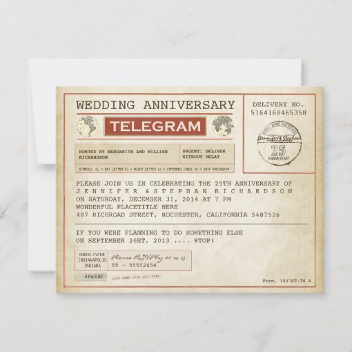 vintage wedding anniversary telegram invitation | Zazzle