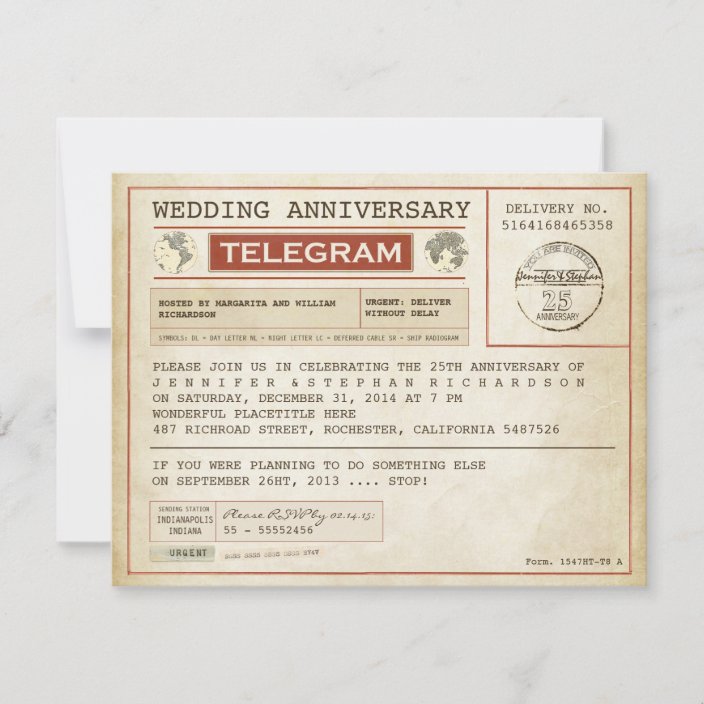 vintage wedding anniversary telegram invitation | Zazzle.com