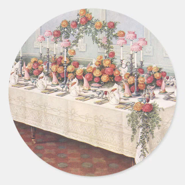 Vintage Wedding Banquet Table Classic Round Sticker | Zazzle