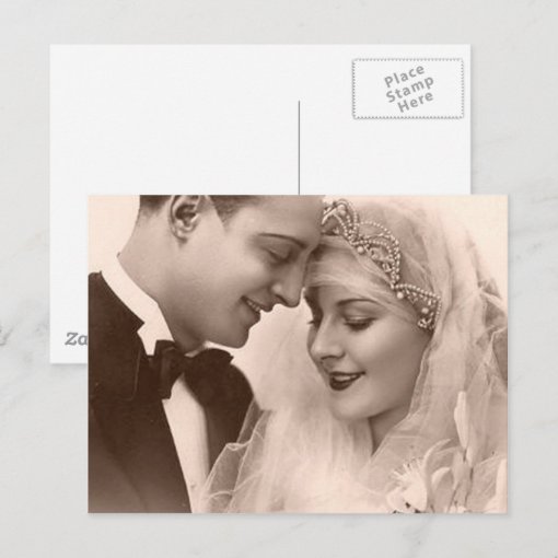 Vintage Wedding Bride and Groom Postcard | Zazzle