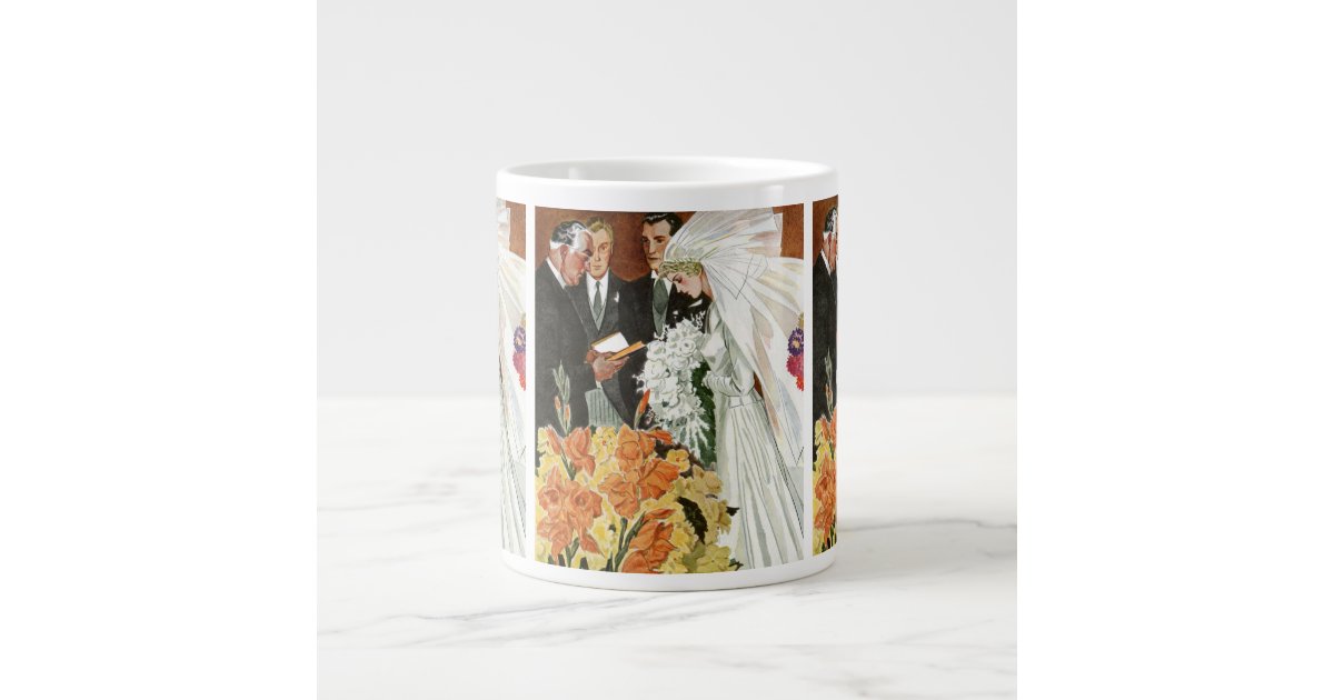 Vintage Wedding Ceremony with Bride and Groom Giant Coffee Mug | Zazzle