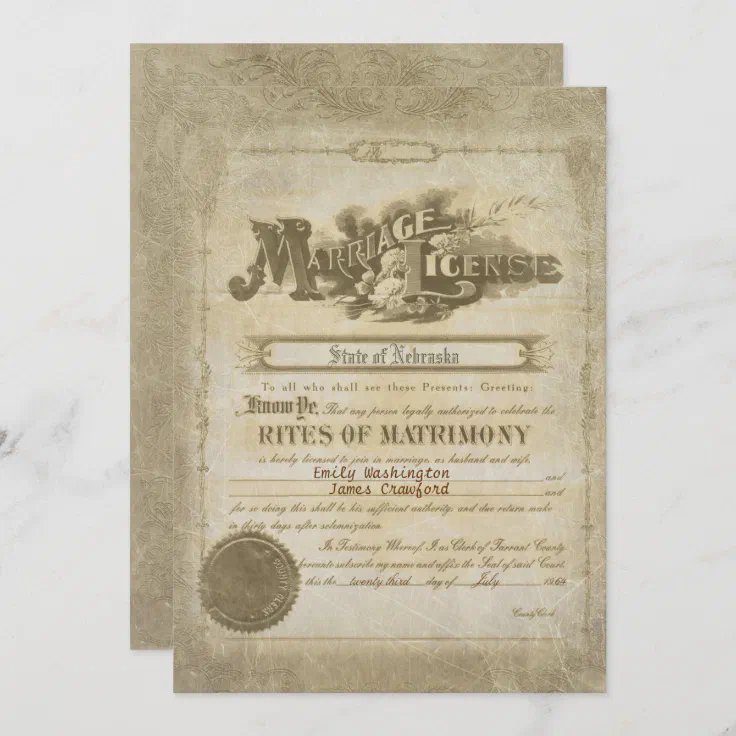 Vintage Wedding Certificate Invitation | Zazzle