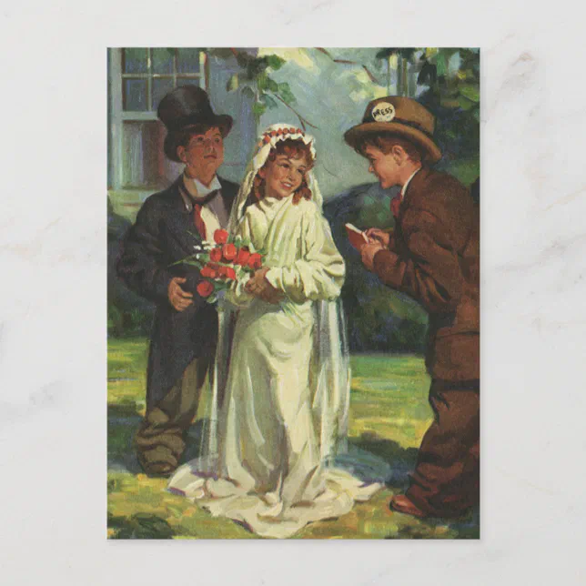 Vintage Wedding, Children Pretend Bride and Groom Postcard | Zazzle