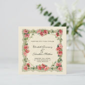 Vintage Wedding, Floral Flower Border Pink Roses Invitation | Zazzle