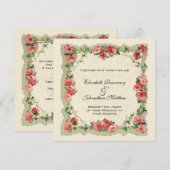 Vintage Wedding, Floral Flower Border Pink Roses Invitation | Zazzle