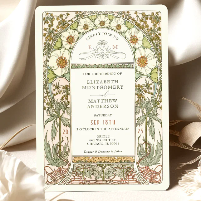 Vintage Wedding Invitations Art Nouveau by Mucha | Zazzle