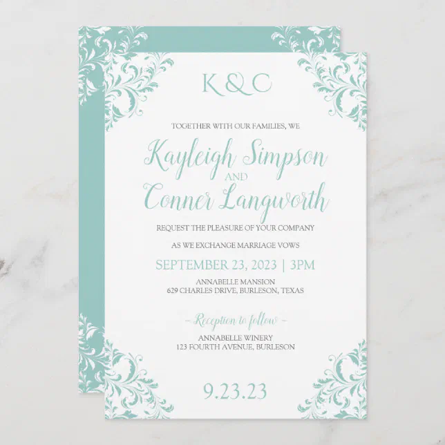 Vintage Wedding Invitations | Light Turquoise-Teal | Zazzle