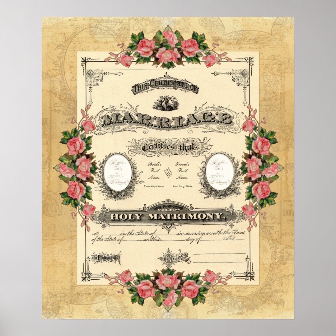 Vintage Wedding Marriage Certificate Modern Design Poster | Zazzle