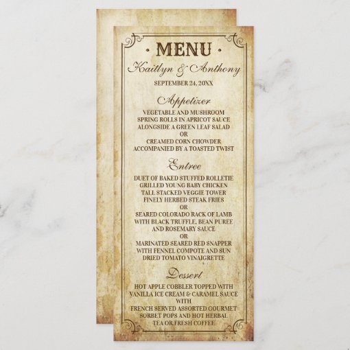 Vintage Wedding Menu | Zazzle