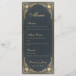 Vintage Wedding Menu - Blue Gold Elegant Script | Zazzle