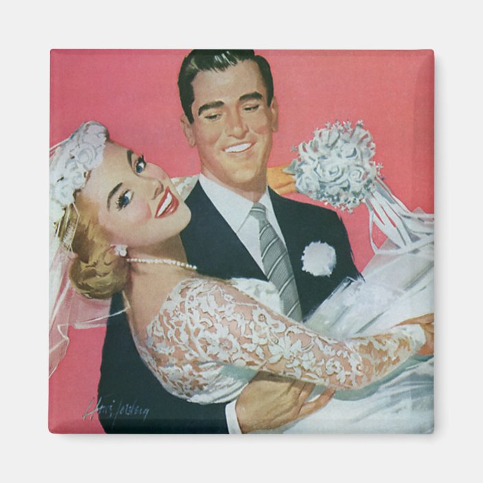Vintage Wedding Newlyweds, Groom Carrying Bride Magnet | Zazzle.com