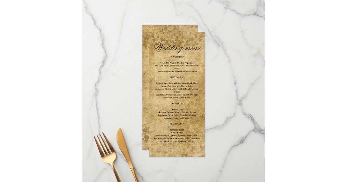 Vintage wedding parchment Once upon a time Menu | Zazzle