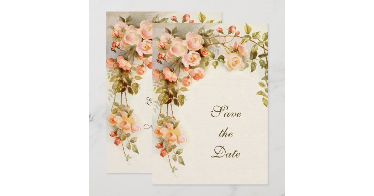 Vintage Wedding, Pink Rose Flowers, Save the Date | Zazzle