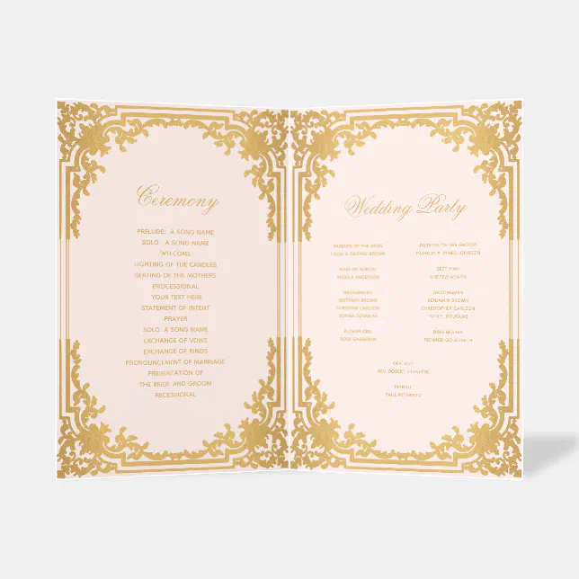 Vintage Wedding Program Pink Gold Antique Ornate Brochure | Zazzle