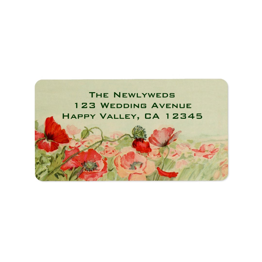 Vintage Wedding, Red Poppy Flowers Floral Meadow Label | Zazzle