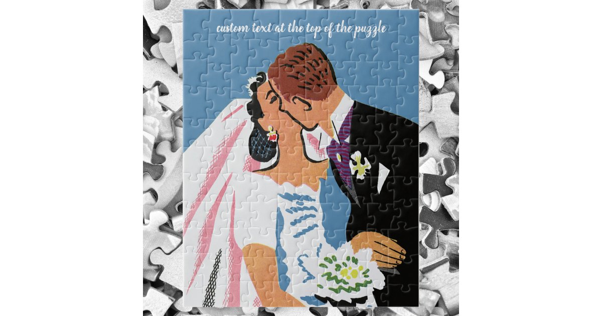 Vintage Wedding, Retro Bride and Groom Kissing Jigsaw Puzzle | Zazzle